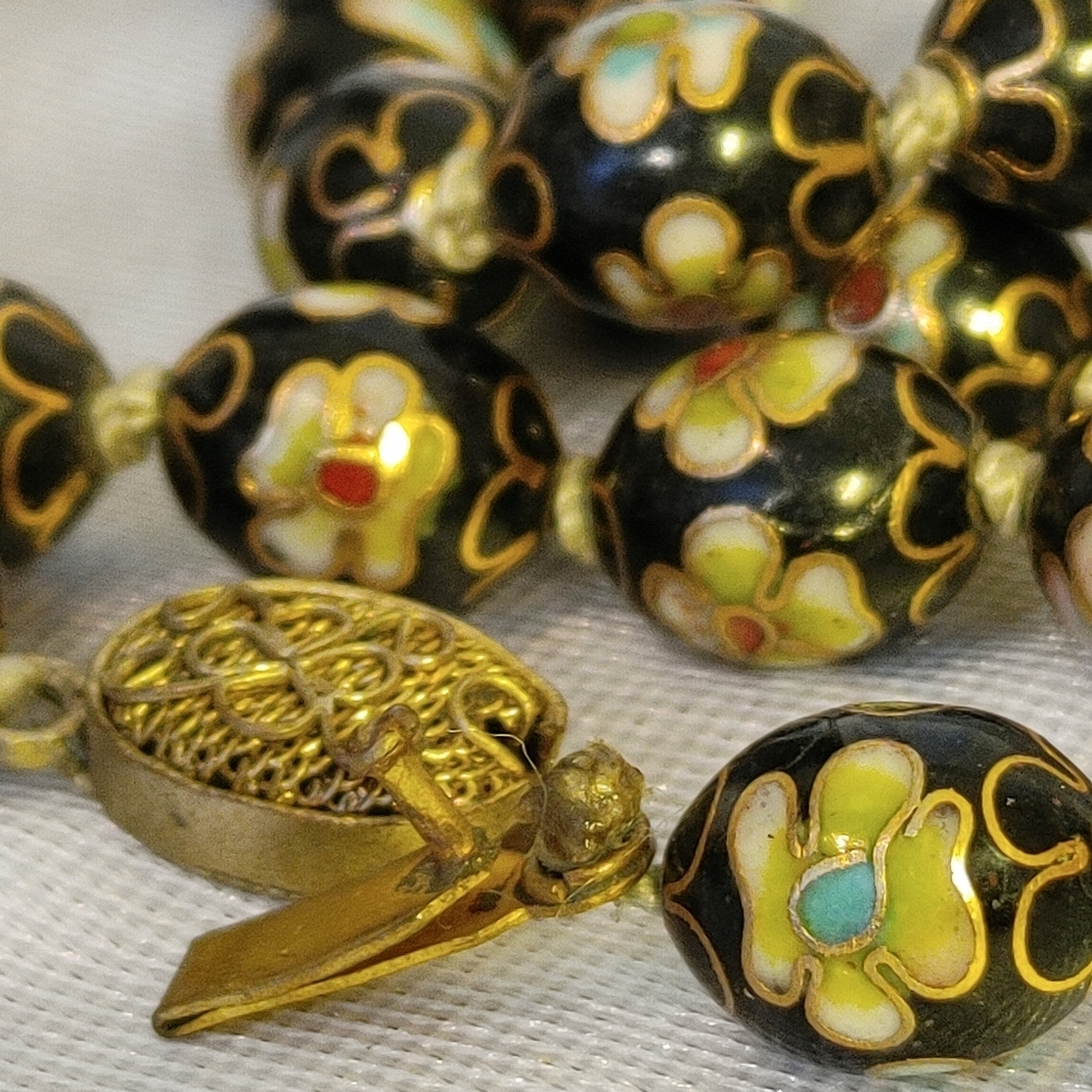 Vintage Cloisonne Bead 24" Multicolored Flower Sterli… - Gem